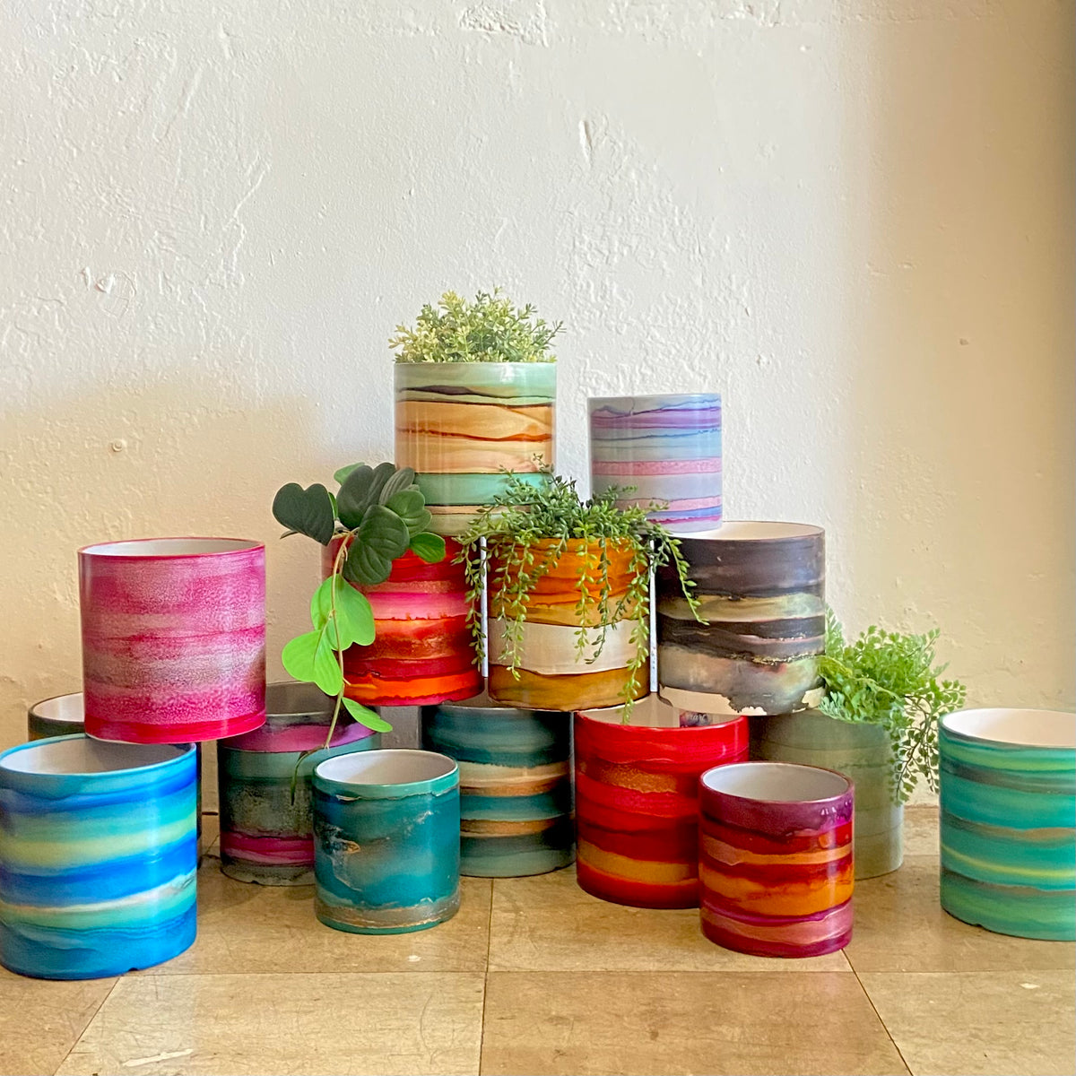 Alcohol Ink planter pot - Jade Haze (LARGE) – Far Fetched Designs